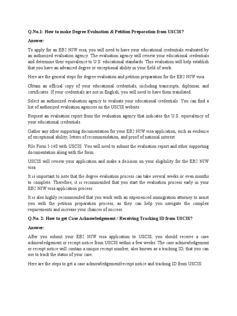 Eb2 Niw Visa Pdf United States Citizenship And Immigration Services