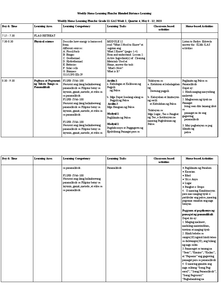 WEEKLY-HOME-LEARNING-PLANS | PDF
