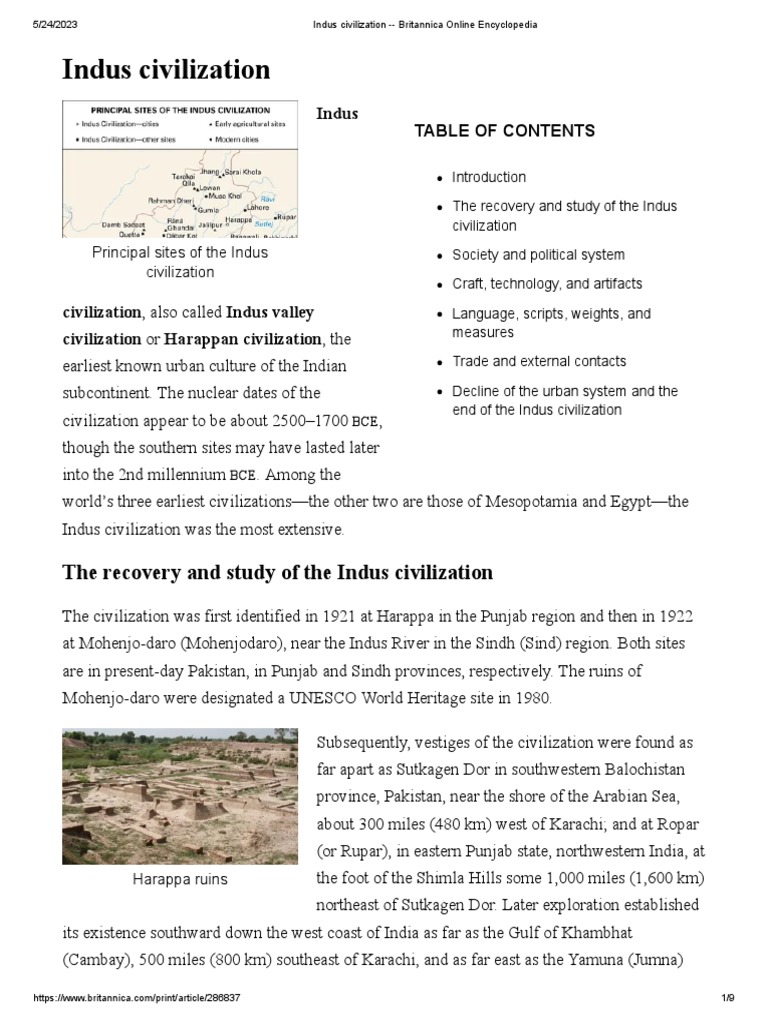 Indus Civilization History Notes | PDF