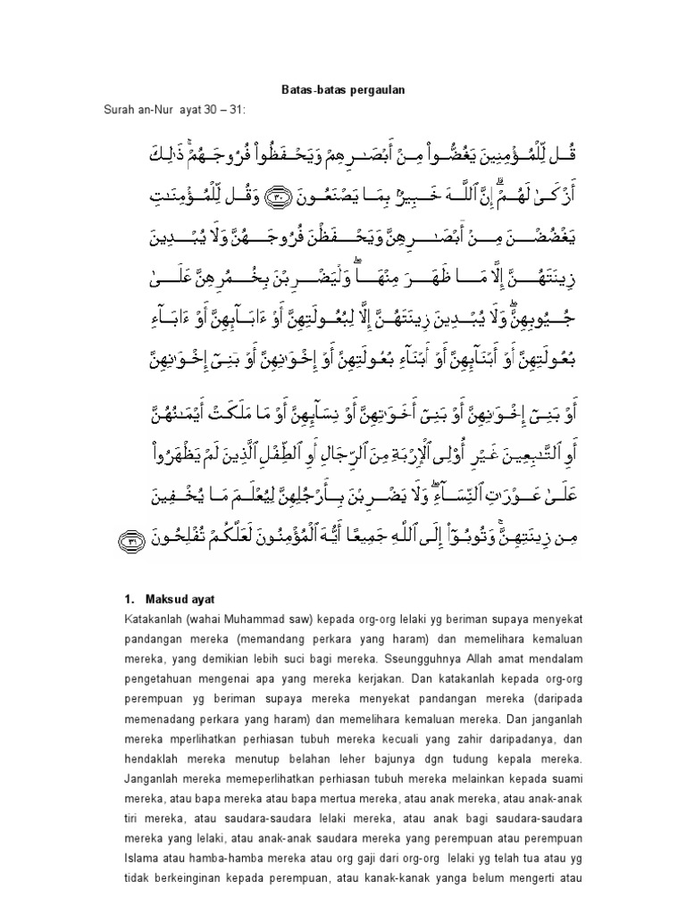 Surah Annur Ayat 30 31 - Bataspergaulan | PDF