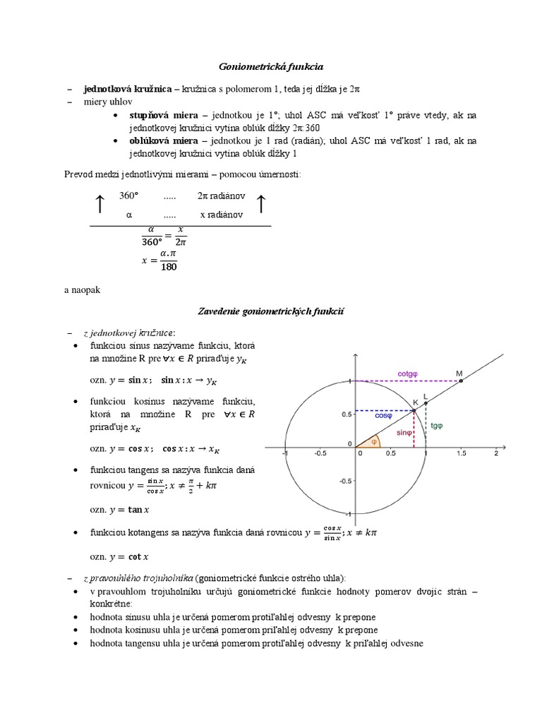 Goniometrické Funkcie - Teória | PDF