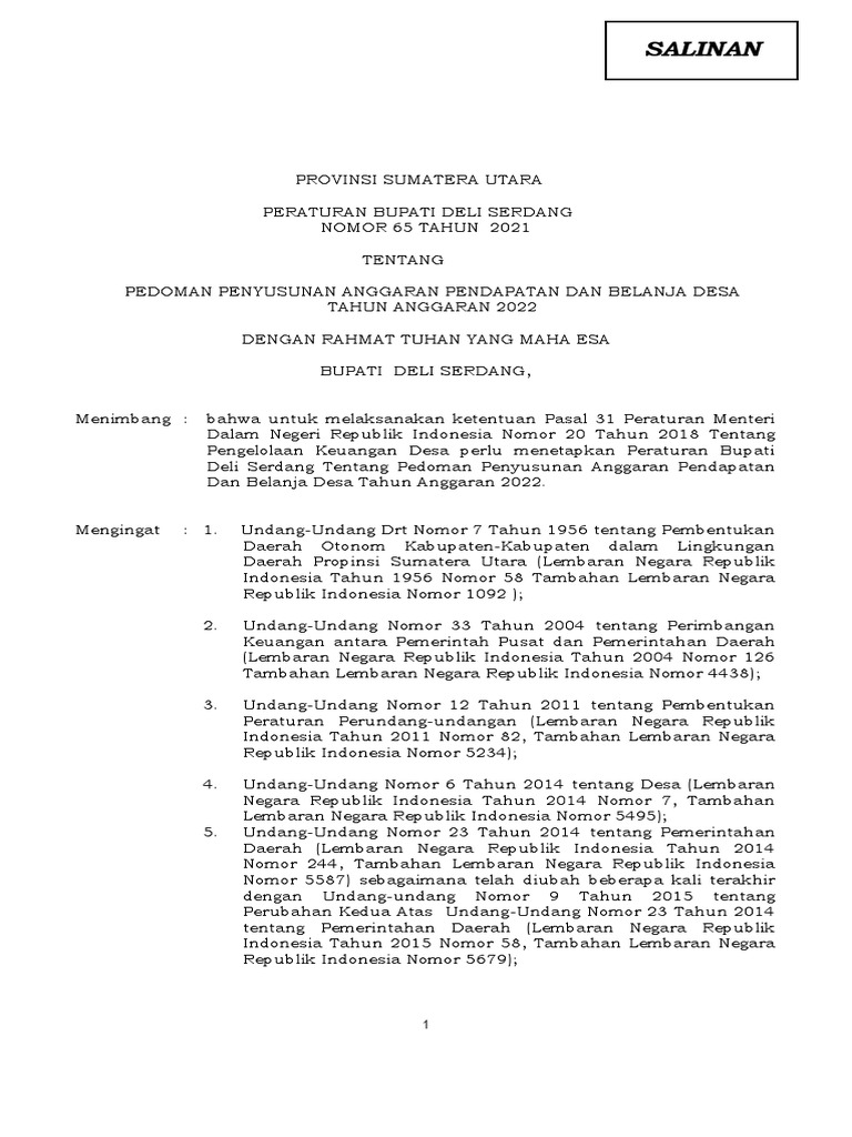 Pedoman APBDesa Deli Serdang 2022 | PDF | Pengelolaan Keuangan & Uang | Hukum