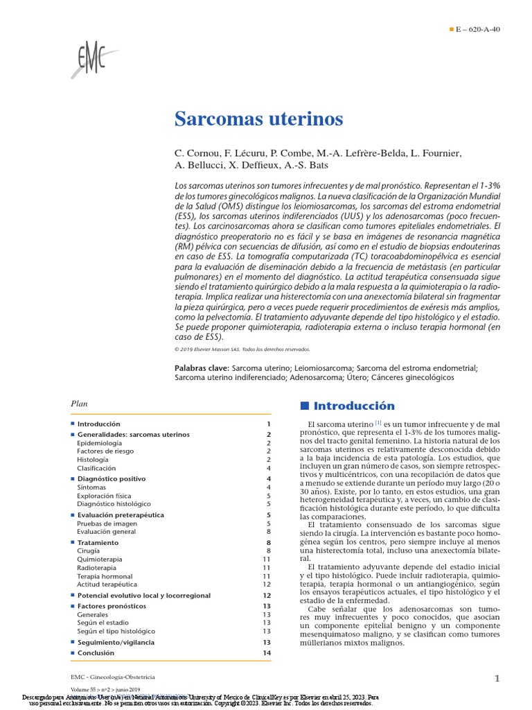Sarcomas Uterinos | Descargar gratis PDF | Sarcoma | Cáncer