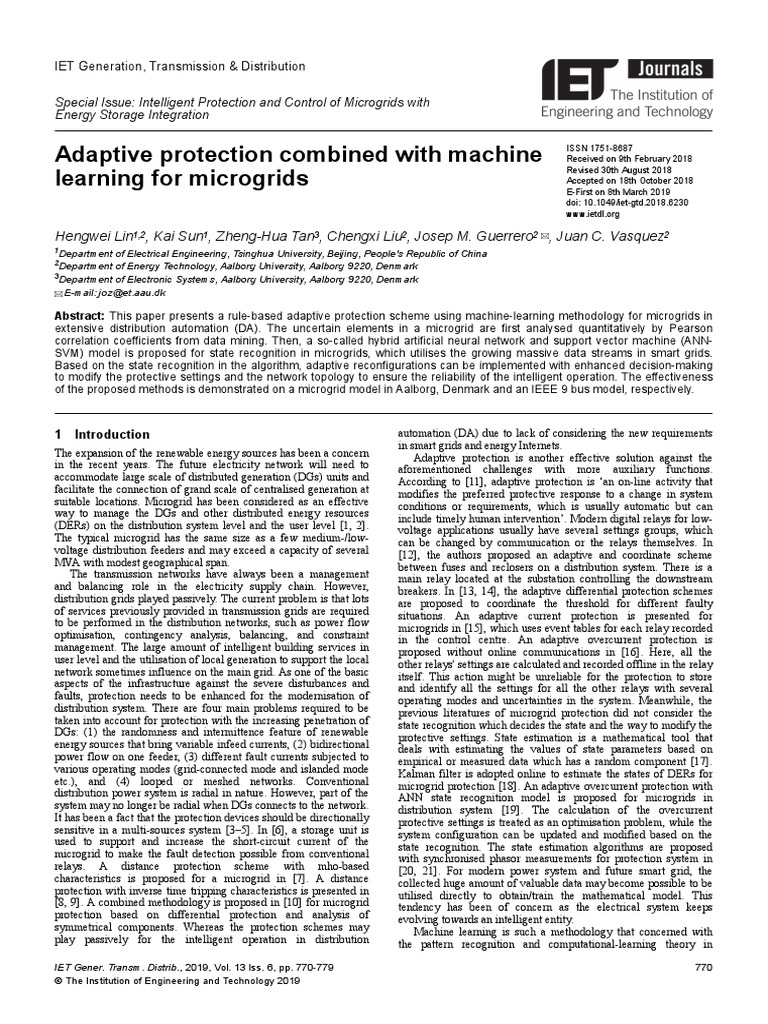 Adaptive Protection Combined With Machine Learning | PDF | Machine Learning | Distributed Generation