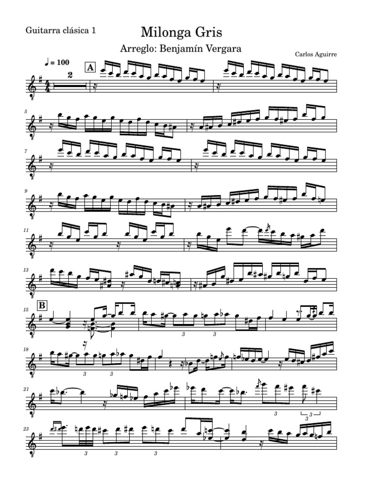 Milonga Gris-Guitarra Clásica 1 | PDF