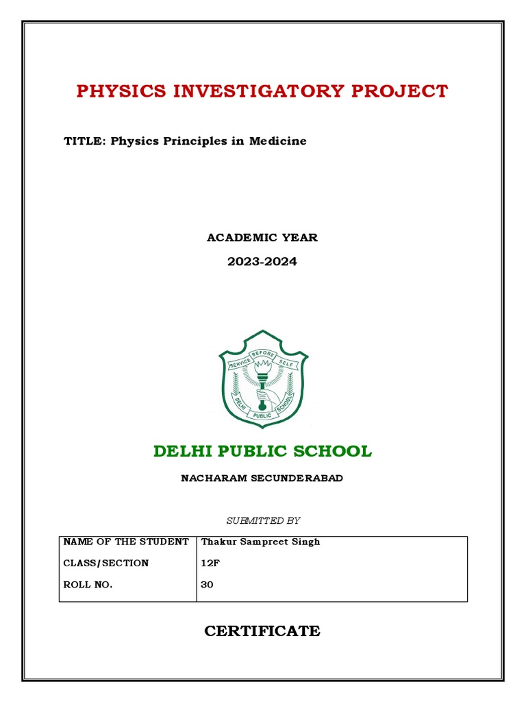 Cover Pages of Investigatory Project - Physics Class 12 PDF | PDF