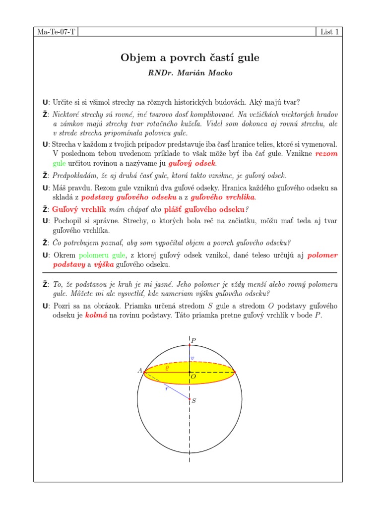 Objem A Povrch Častí Gule | PDF