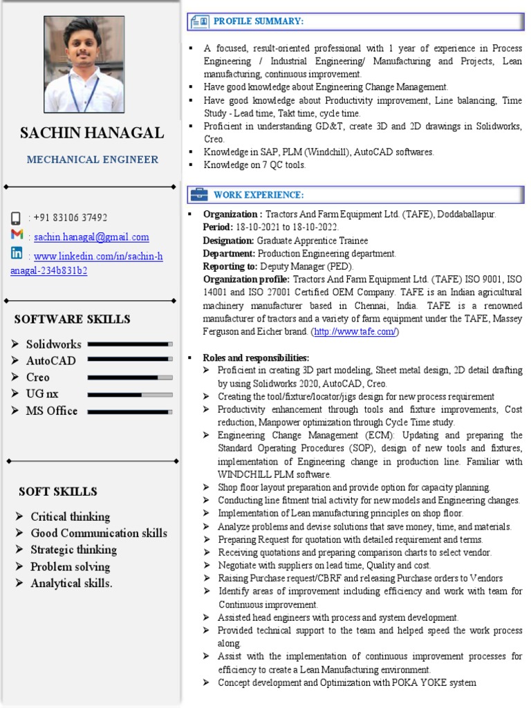 CV Sachin | PDF | Engineering | Lean Manufacturing