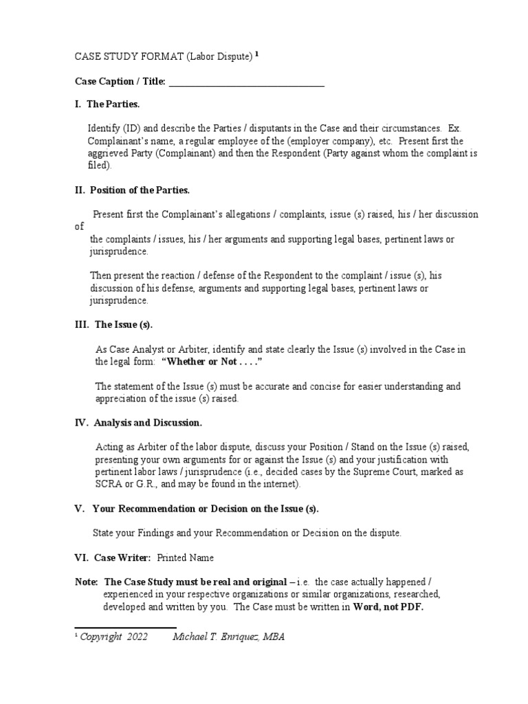 Case Study Format - Labor Dispute | PDF