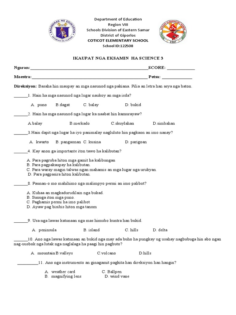 PT - Science 3 - Q4 V1 | PDF