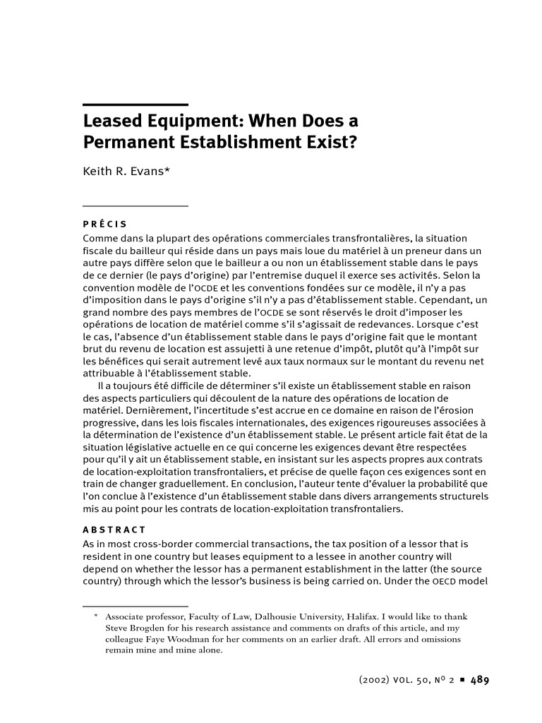 Leased Equipment When Does A Permanent E | PDF