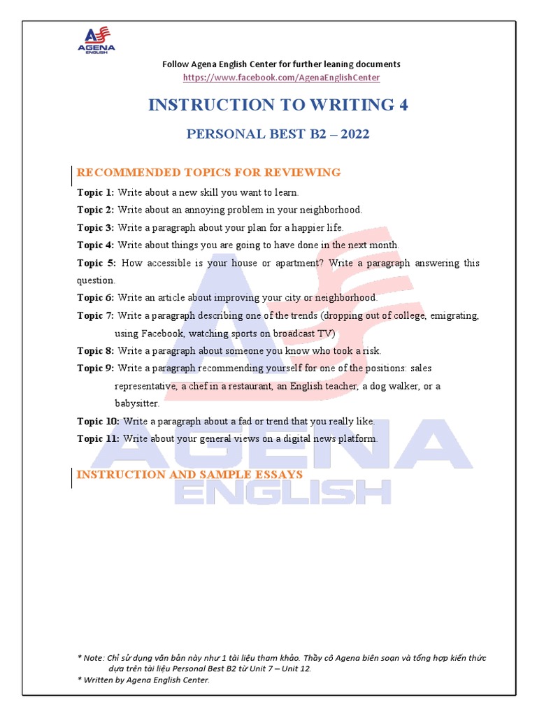Agena English Center Writing Topics | PDF | International Student