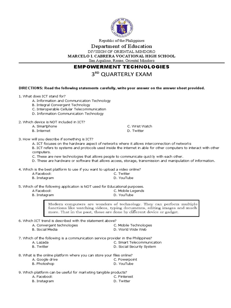 EMTECH 1ST QUARTER EXAM Designer | PDF | Information Technology ...