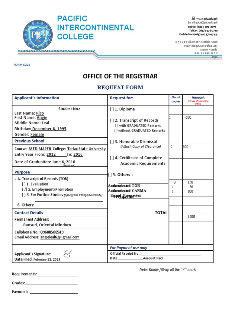 PIC TOR Request | PDF