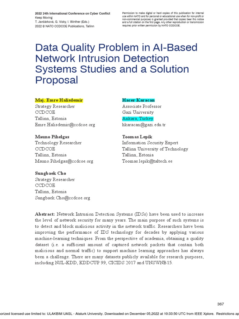 Data Quality Problem in AI-Based Network Intrusion Detection Systems Studies and A Solution ...