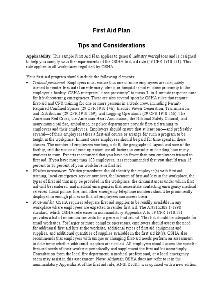 First Aid Plan General | PDF | First Aid | Personal Protective Equipment