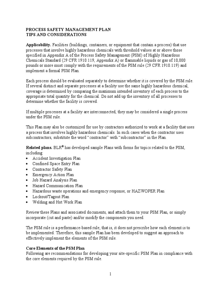 Process Safety Management Plan | PDF