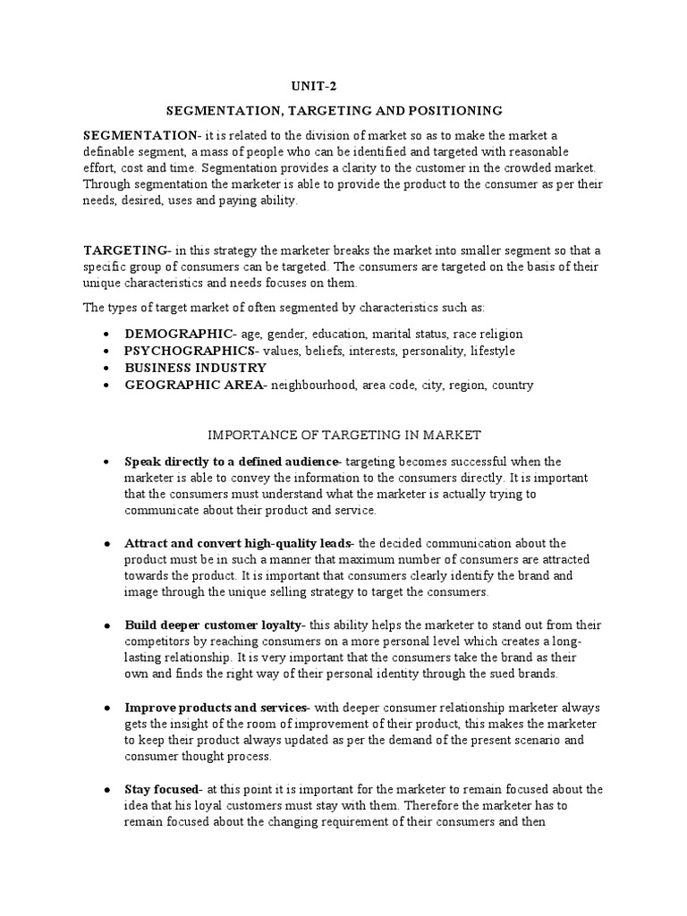 Marketing Management - Unit 2 | PDF | Marketing | Market Segmentation