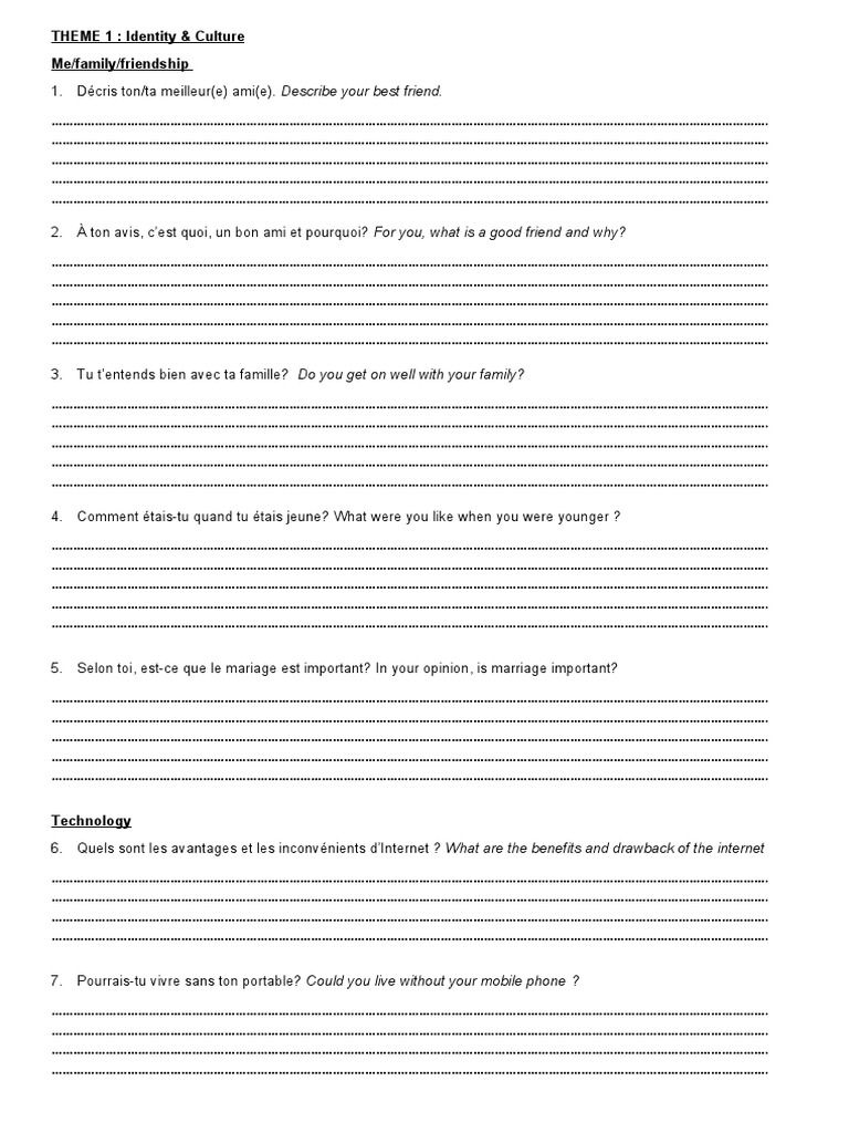 French GCSE Speaking Questions LOS 2022-2023 | PDF | Games & Activities
