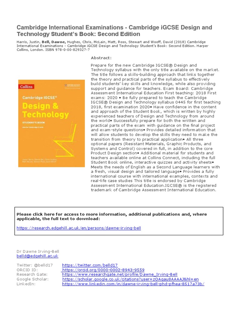 ResearchGate CambridgeiGCSEDesignandTechnology StudentGuide ...