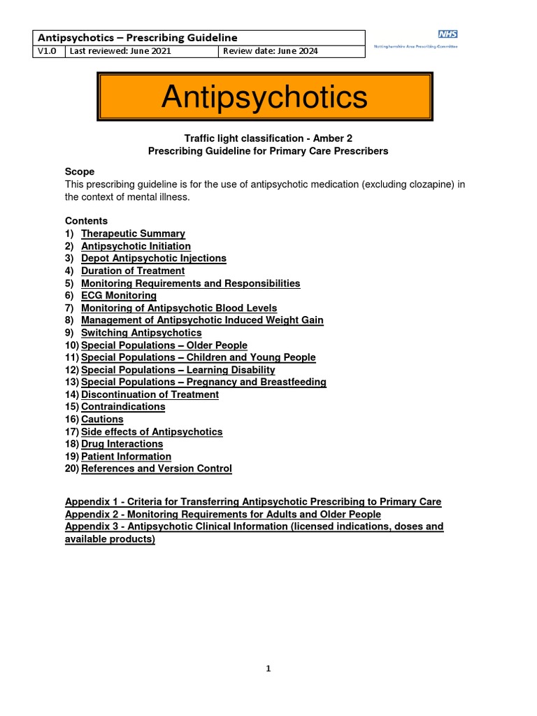 Antipsychotic Prescribing Guideline | PDF | Antipsychotic | Olanzapine