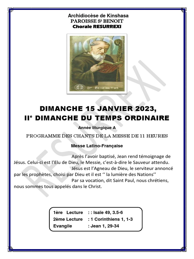 15 Janvier 2023 2e Dimanche Du To Actualisé | PDF | Jésus | Notre Père