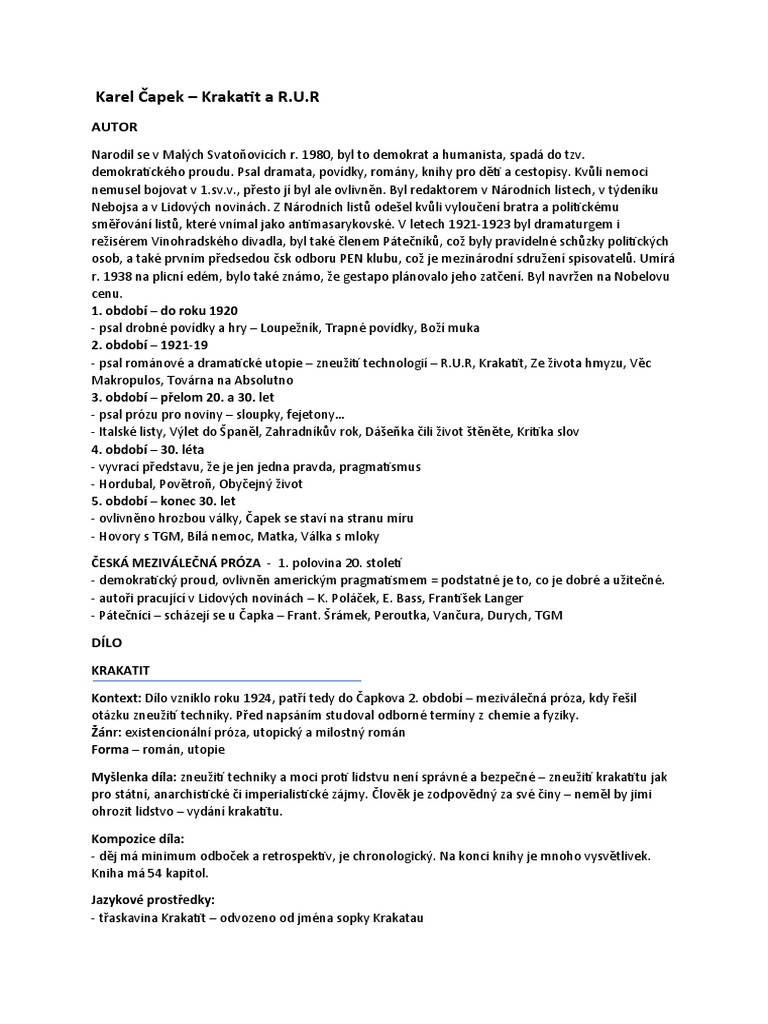 R.U.R + Krakatit - Karel Čapek | PDF