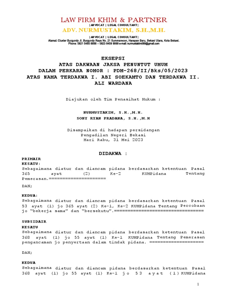 Eksepsi Pidana | PDF