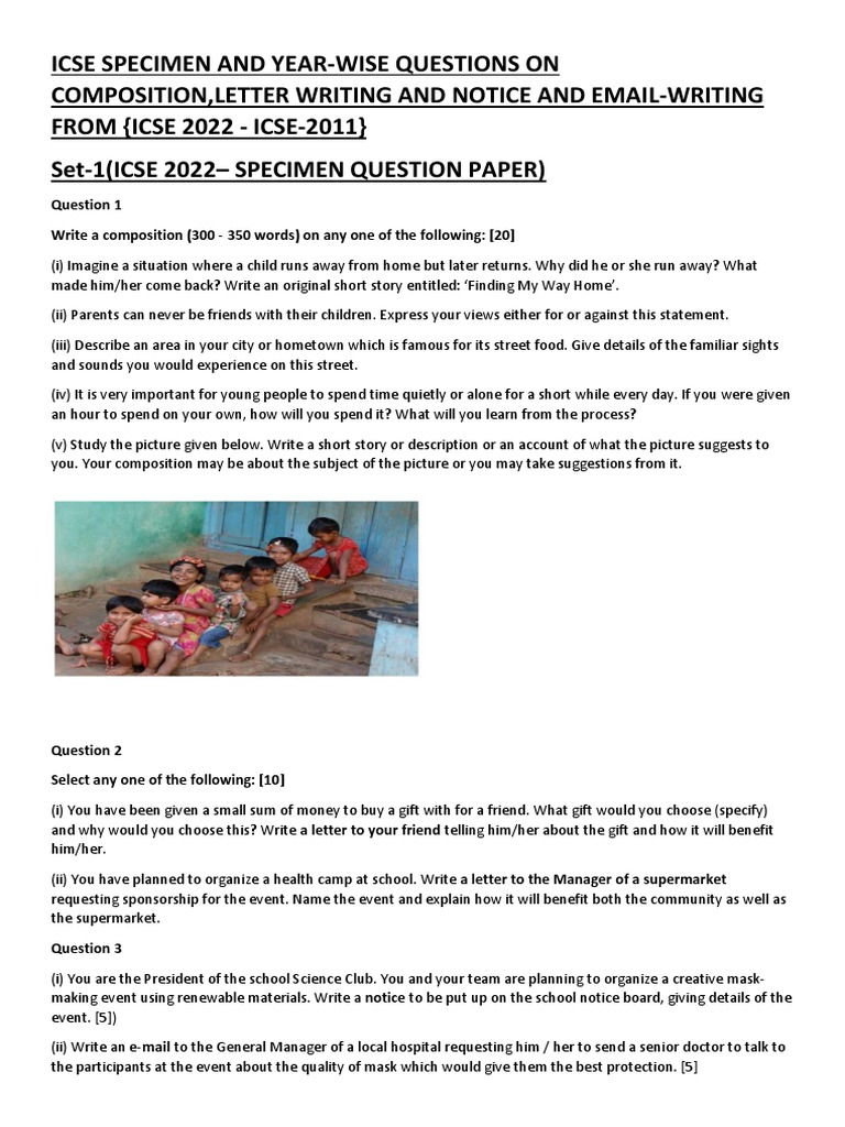 ICSE Composition & Writing Practice Questions | PDF