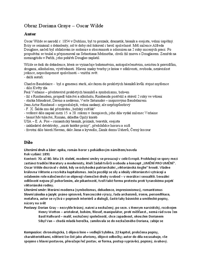 Obraz Doriana Graye - Oscar Wilde | PDF