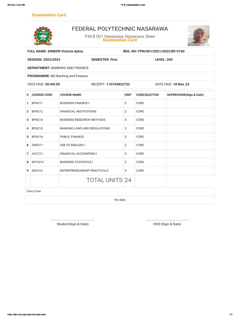 FPN - Examination Card | PDF | Banks | Business