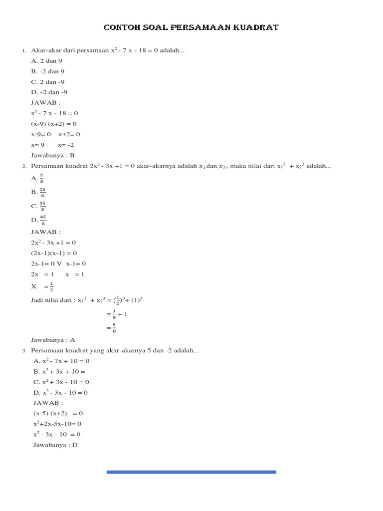 Contoh Soal Persamaan Kuadrat | PDF | Metode & Bahan Ajar | Komputer