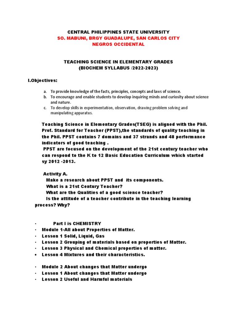 Tseg Biochem Syllabus 2022 2023 Pdf Science Mixture