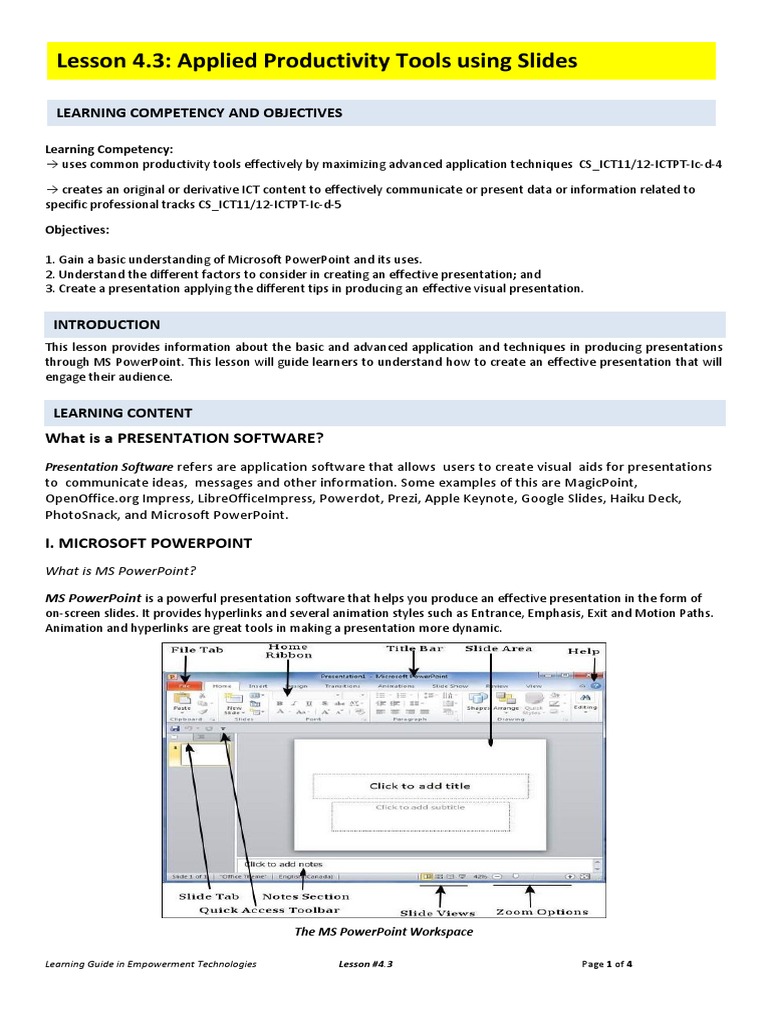 Lesson 4.3 Applied Productivity Tools Using Slides | PDF