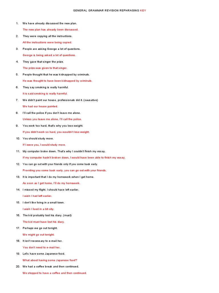 Grammar Revision Rephrasing Guide | PDF