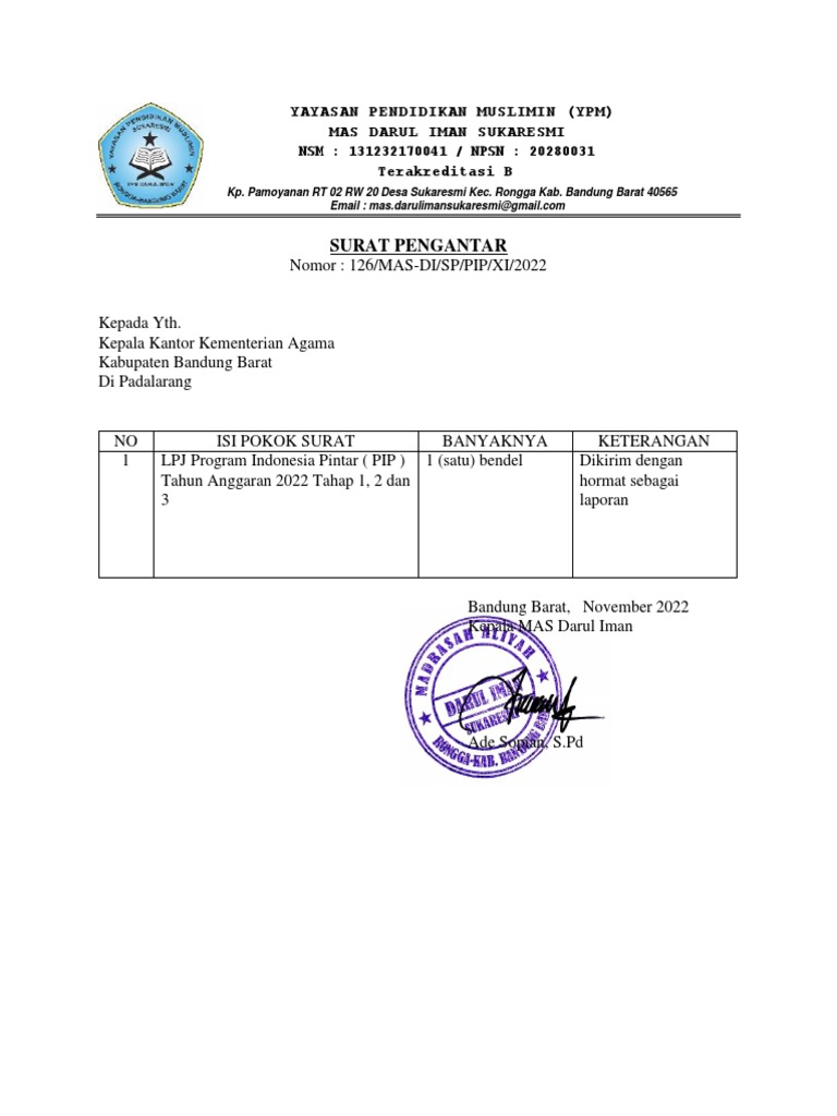 02 Contoh Surat Pengantar SPJ Pip 20161 | PDF