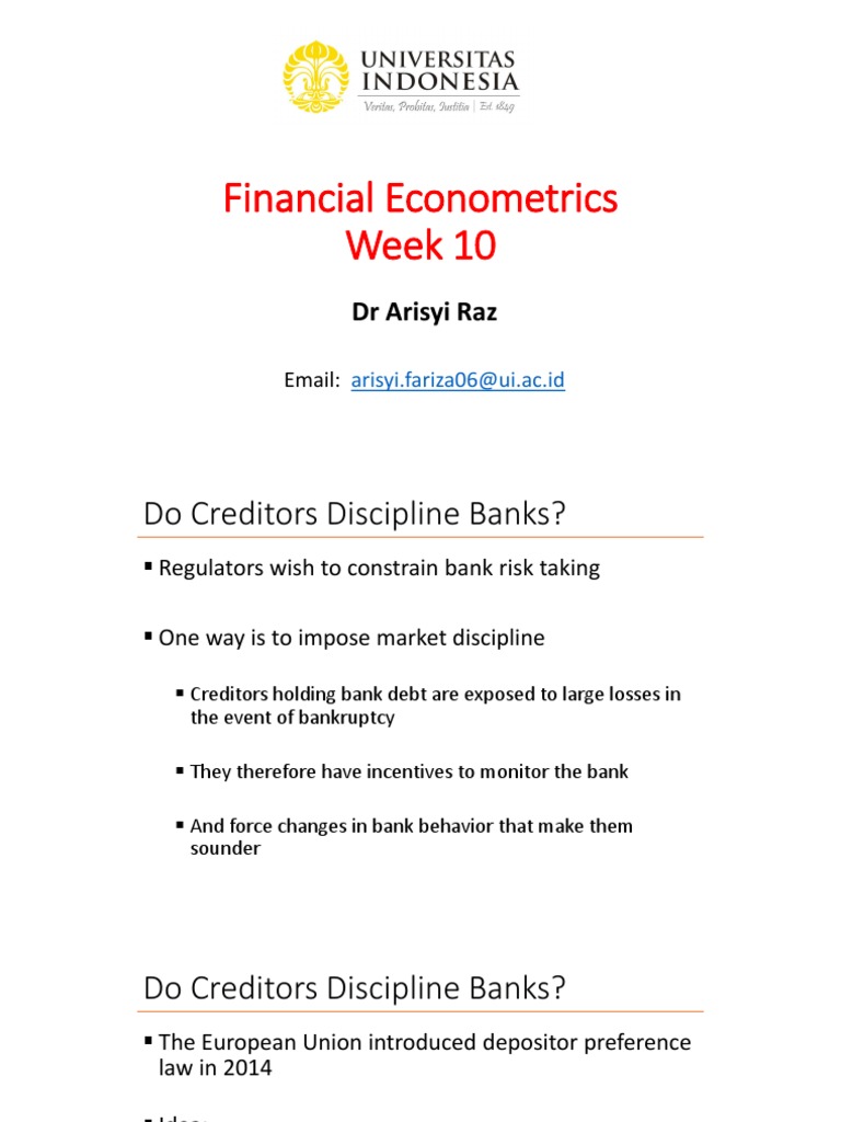 Week 10 - Applied Microeconometrics | PDF | Banks | Market Discipline