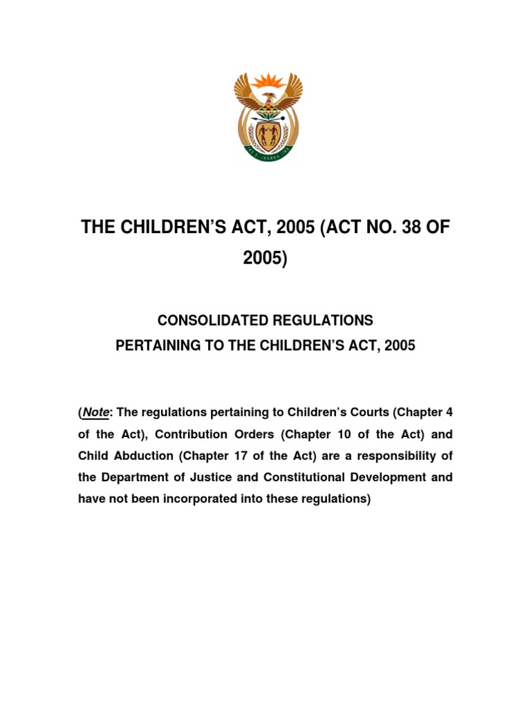 Children's Act 38 of 2005 | PDF | Child Protection | Informed Consent