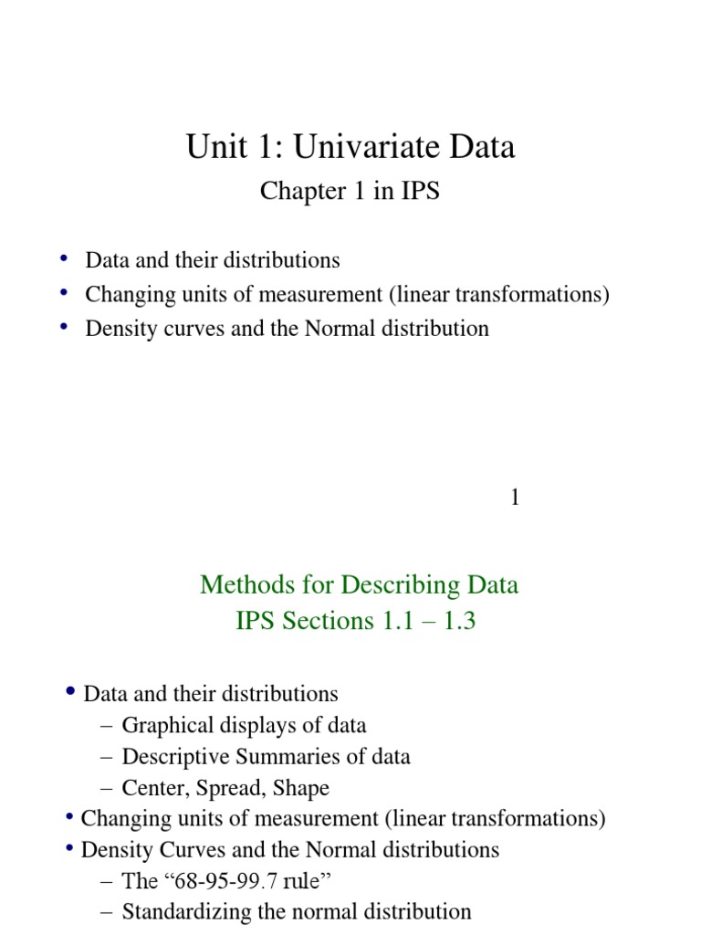 Unit 01 Describing Data And Its Distributions 1 Per Page Pdf Normal Distribution