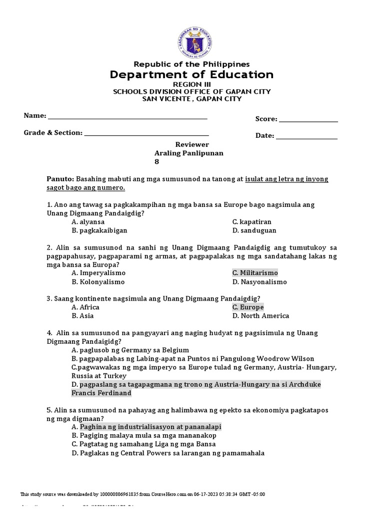 AP8 Q4 Reviewer | PDF