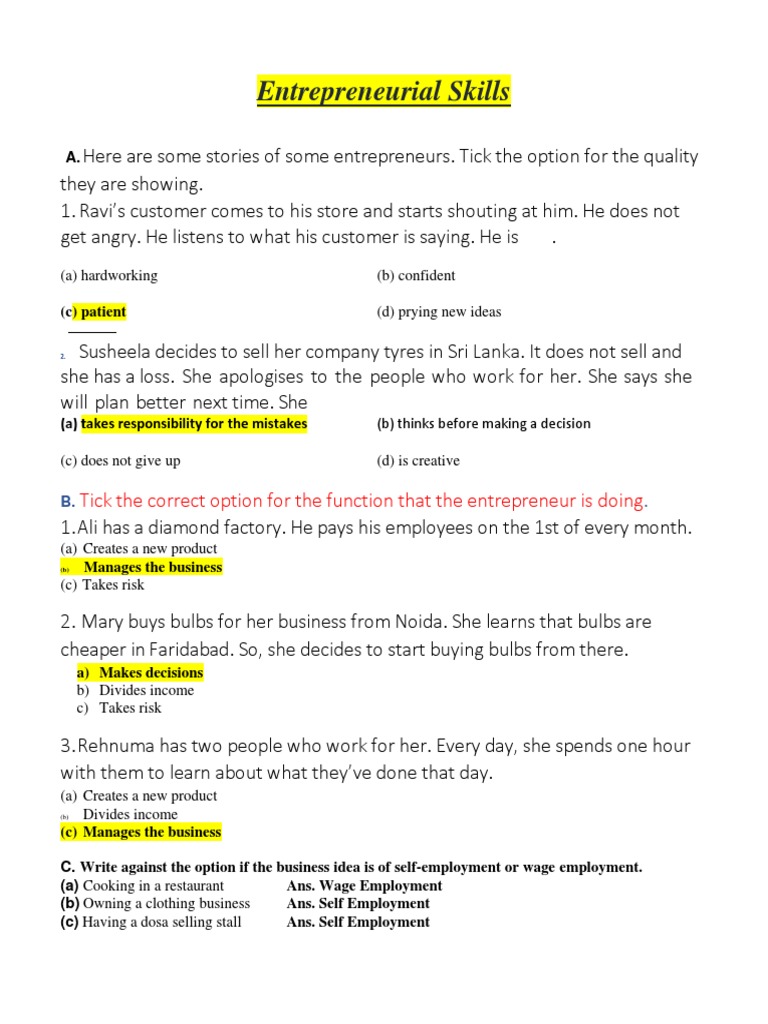 Q ClassX Employability Skills Entrepreneurial Skills Notes | PDF ...