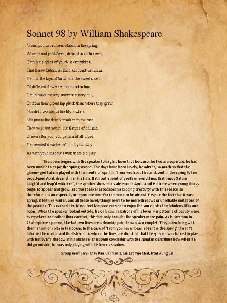 Sonnet 98 by William Shakespeare | PDF