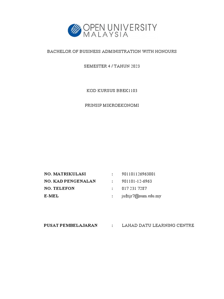 Assignment Prinsip Mikroekonomi | PDF