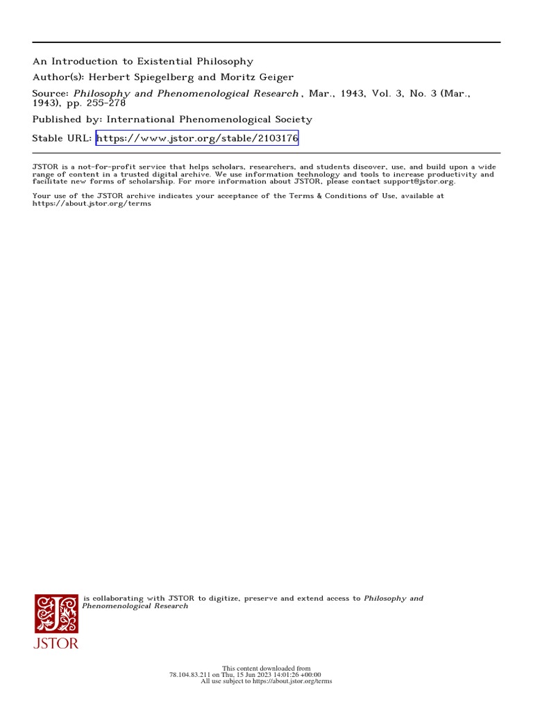Herbert Spiegelberg and Moritz Geiger, An Introduction To Existential ...