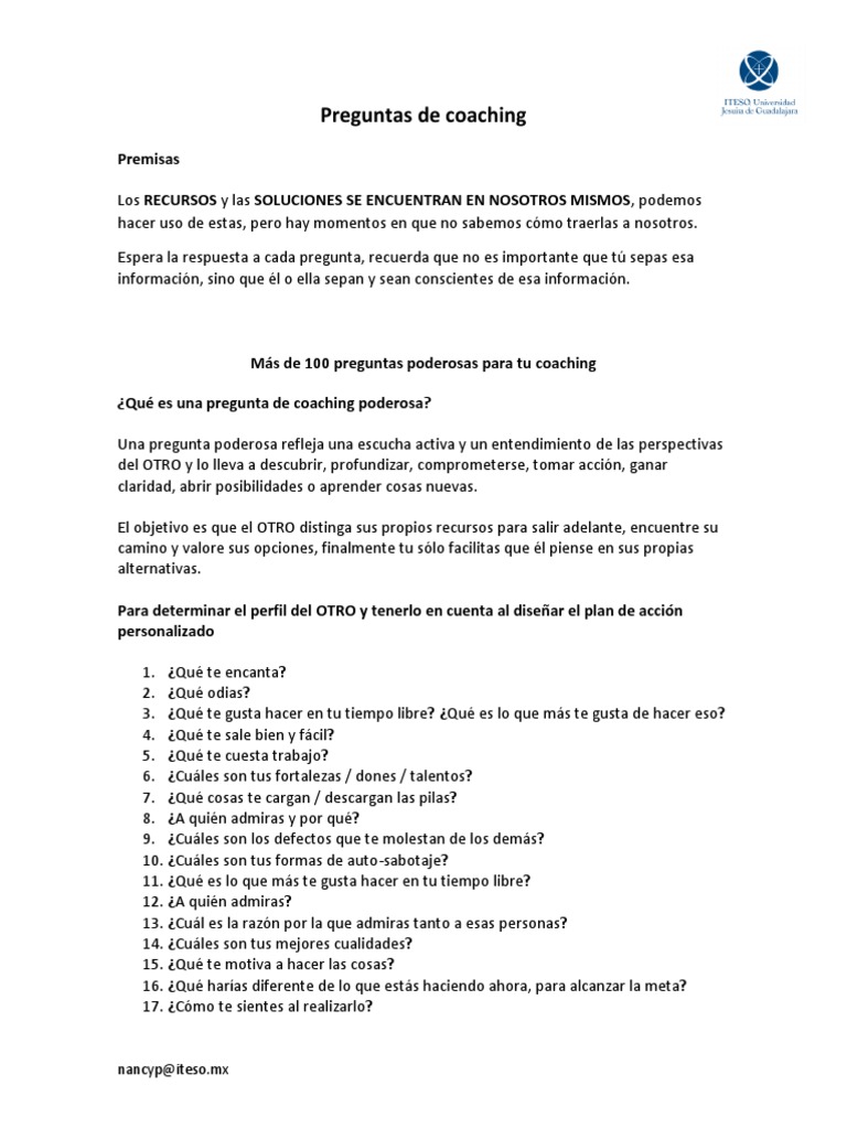 100 Preguntas Poderosas para Coaching | PDF