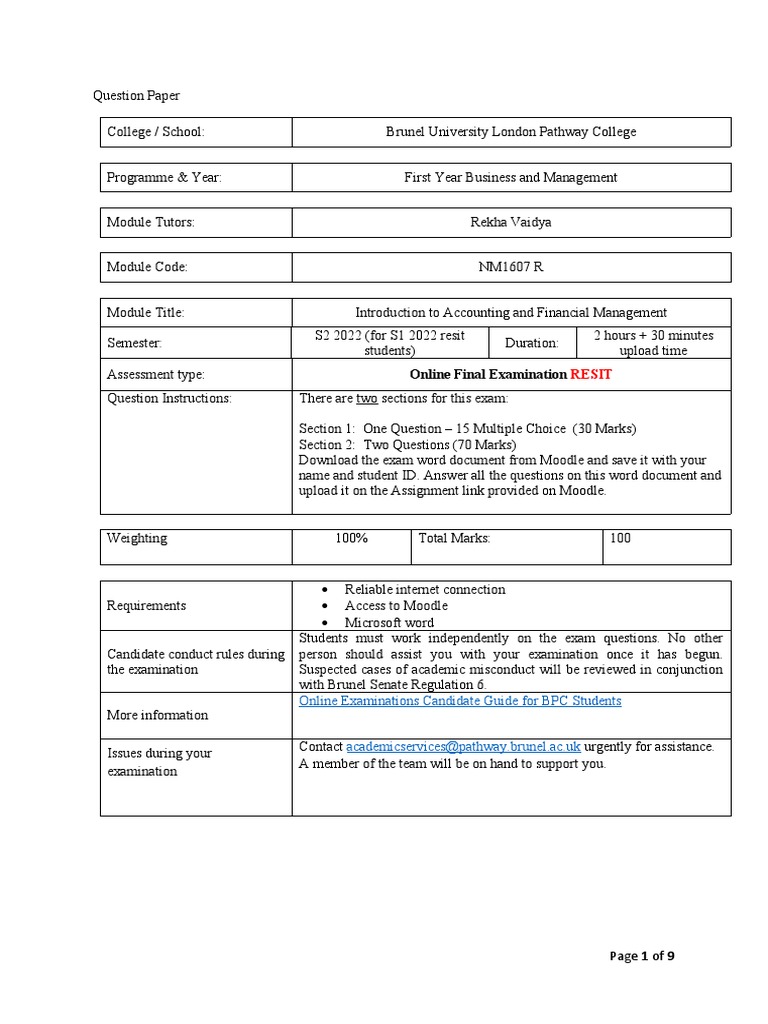 Accounting Resit Exam Guide | PDF | Debits And Credits | Banks