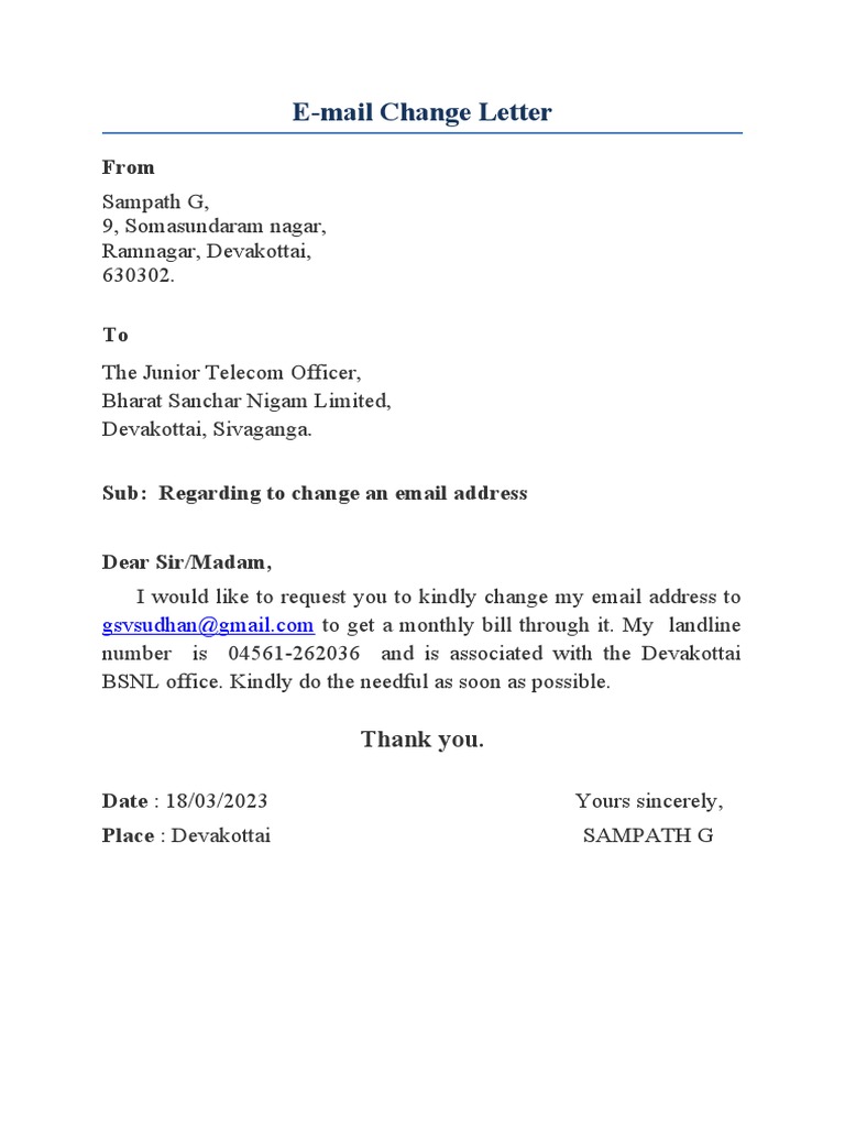 Email Change Letter | PDF