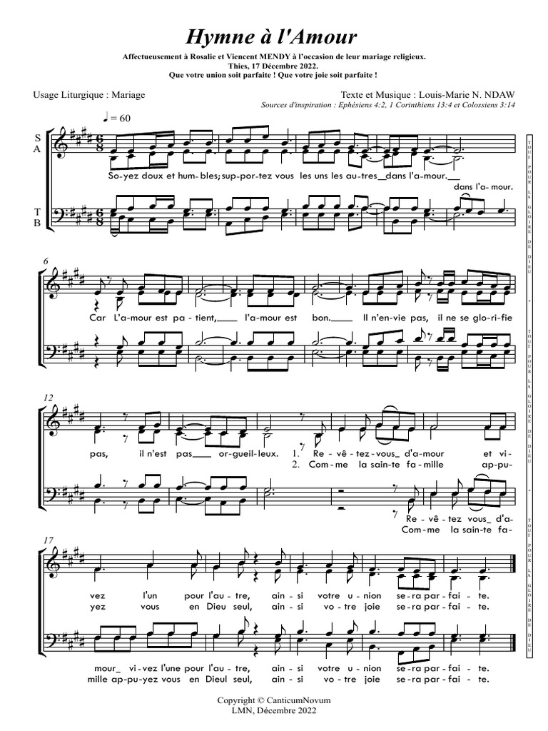 Hymne À L'amour - Partition Complète | PDF