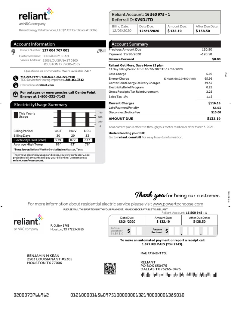 RelianteBill - TEXAS | PDF | Receipt | Taxes