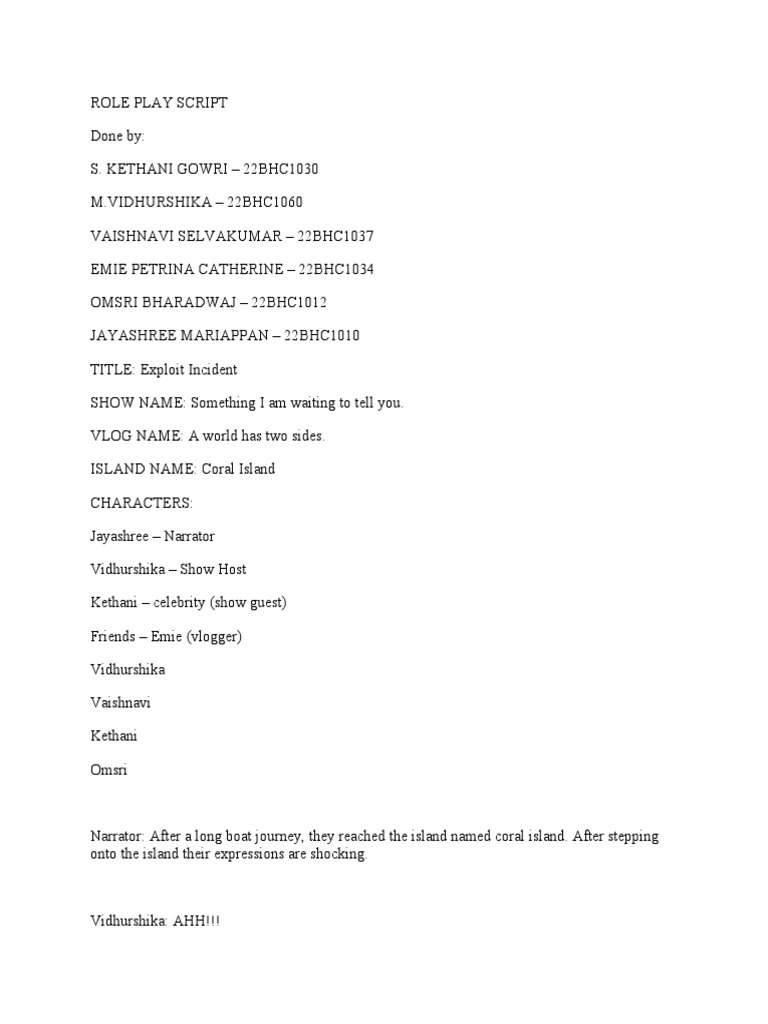Role Play Script Vaish | PDF | Coral